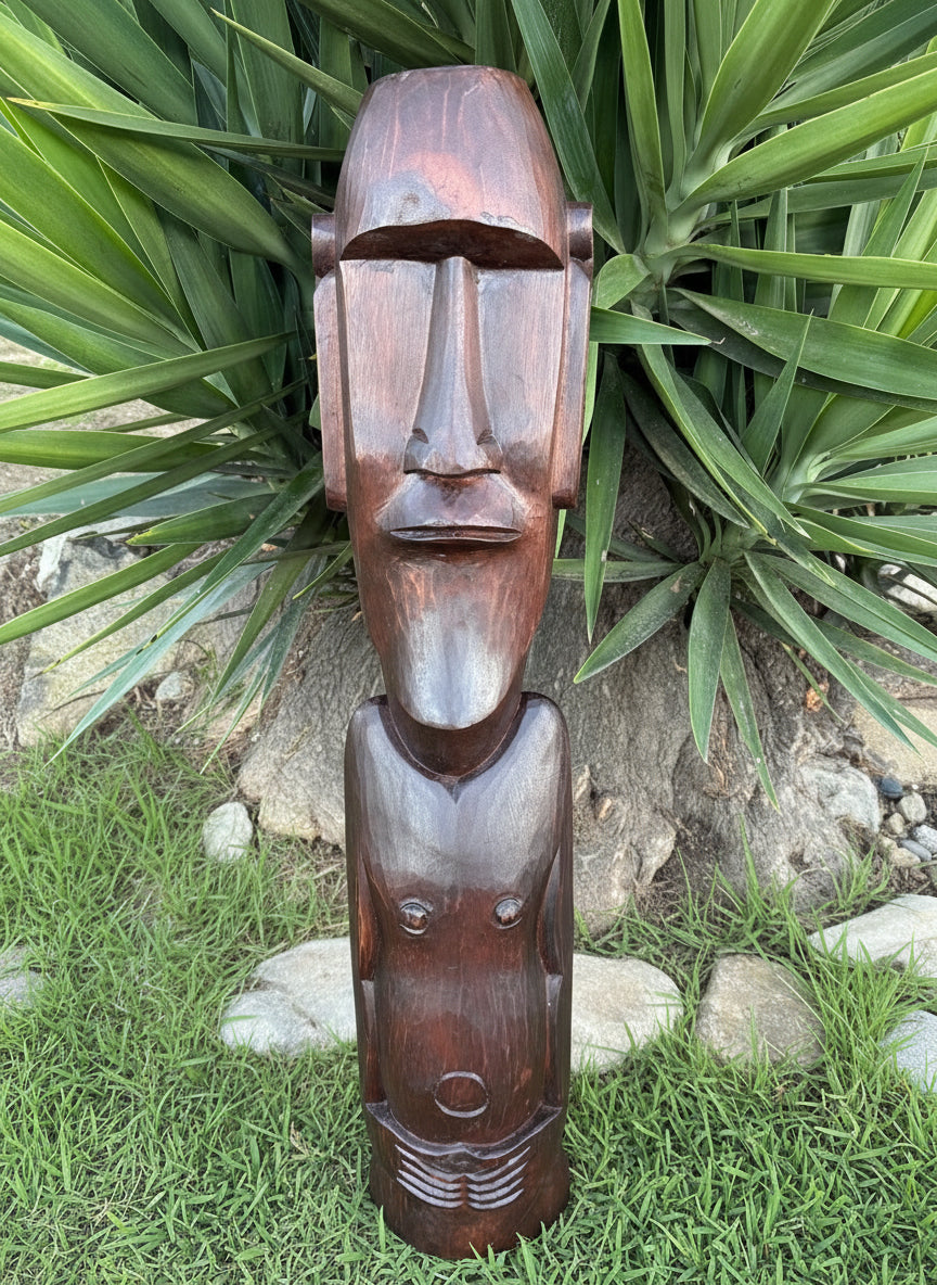 Moai Easter Island Tiki Half Statue Hand Carved 39"x 8"in – The Tiki Stop